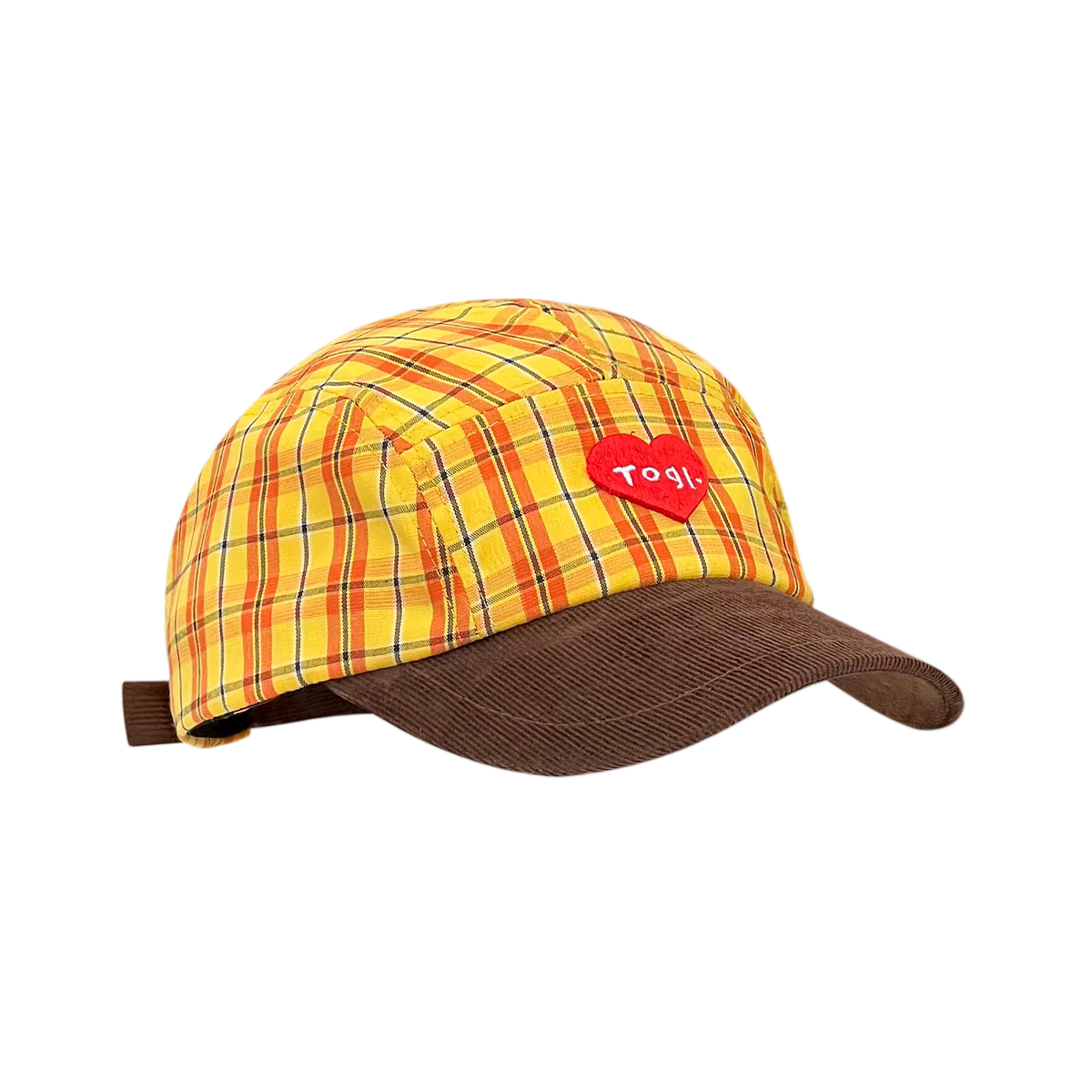 Yellow Plaid Heart Letter Patch Twill Dobby 5-Panel Corduroy ...