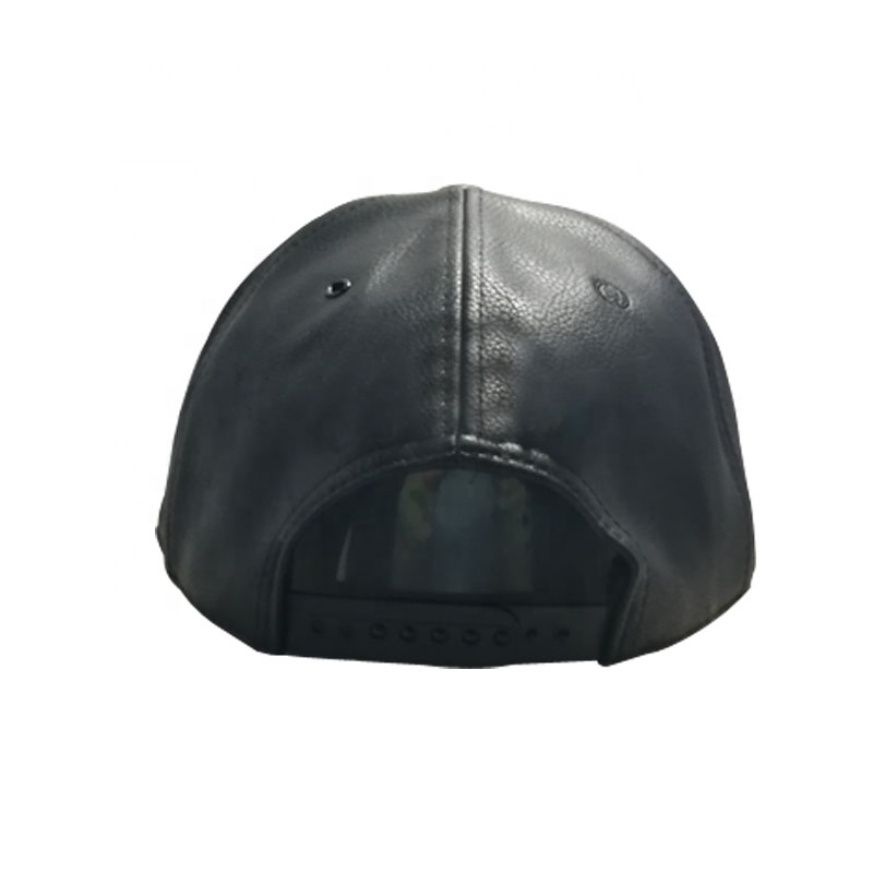 High Quality Black 6-panel Leather Flat Brim Snapback Caps with Custom ...