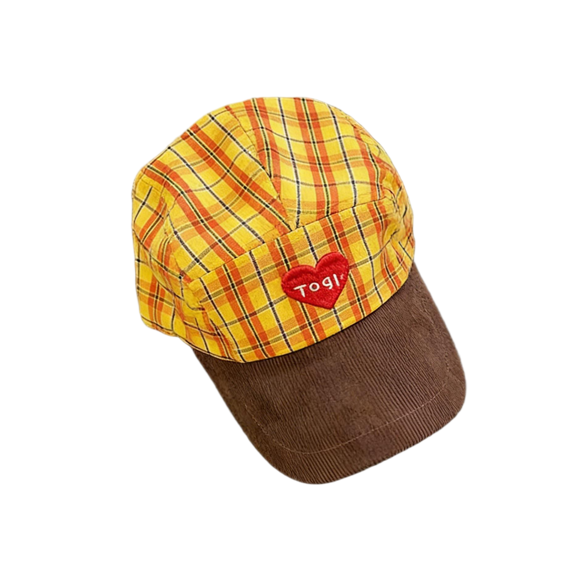 Yellow Plaid Heart Letter Patch Twill Dobby 5-Panel Corduroy ...
