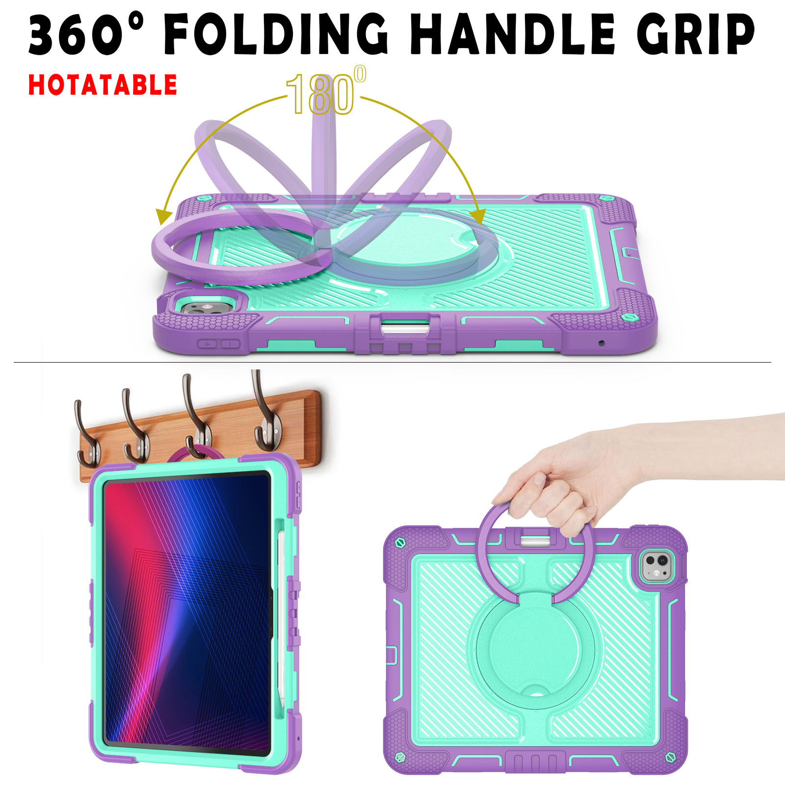 Purple Mint Green iPad Pro 13 Rugged Case with Kickstand ...