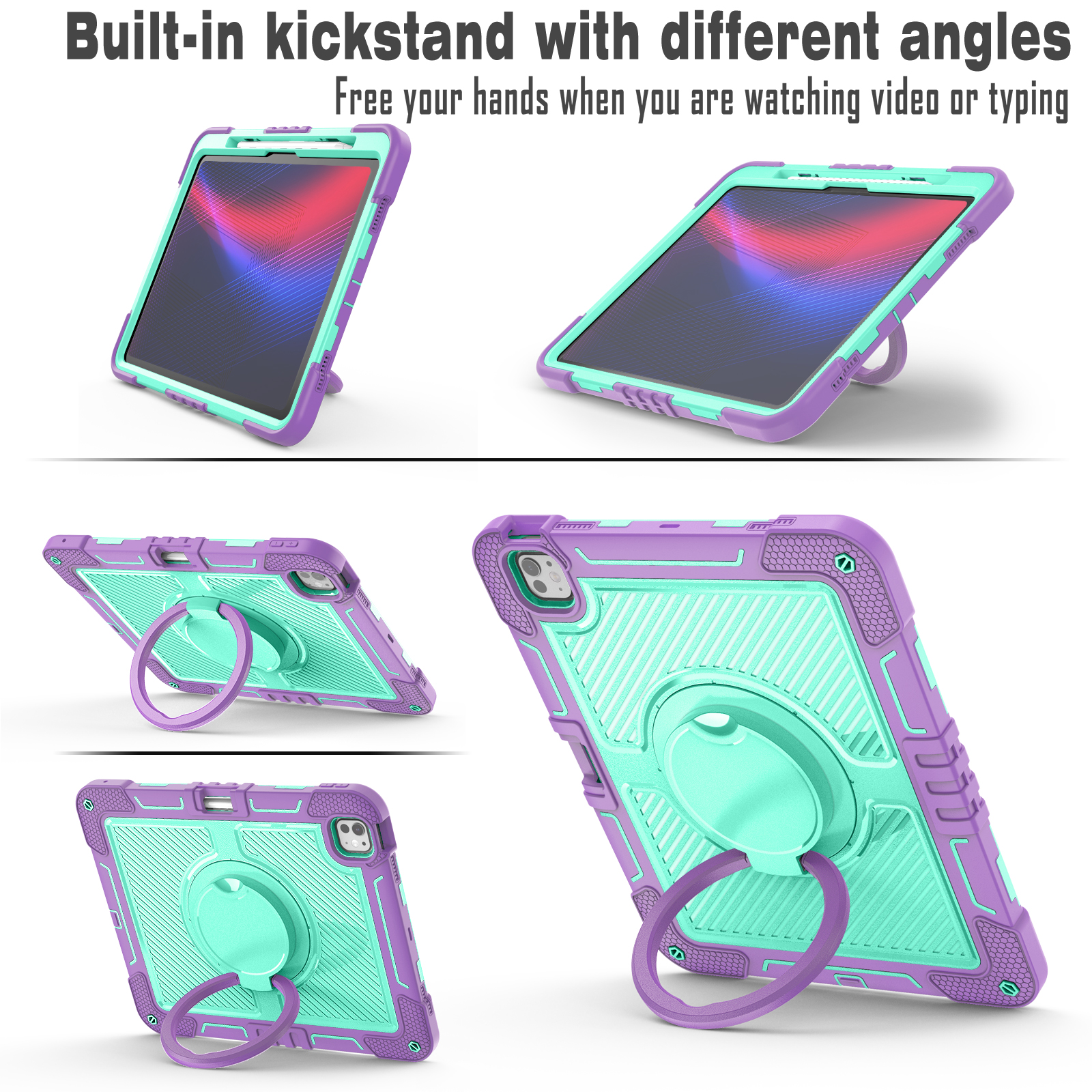 Purple Mint Green iPad Pro 13 Rugged Case with Kickstand ...