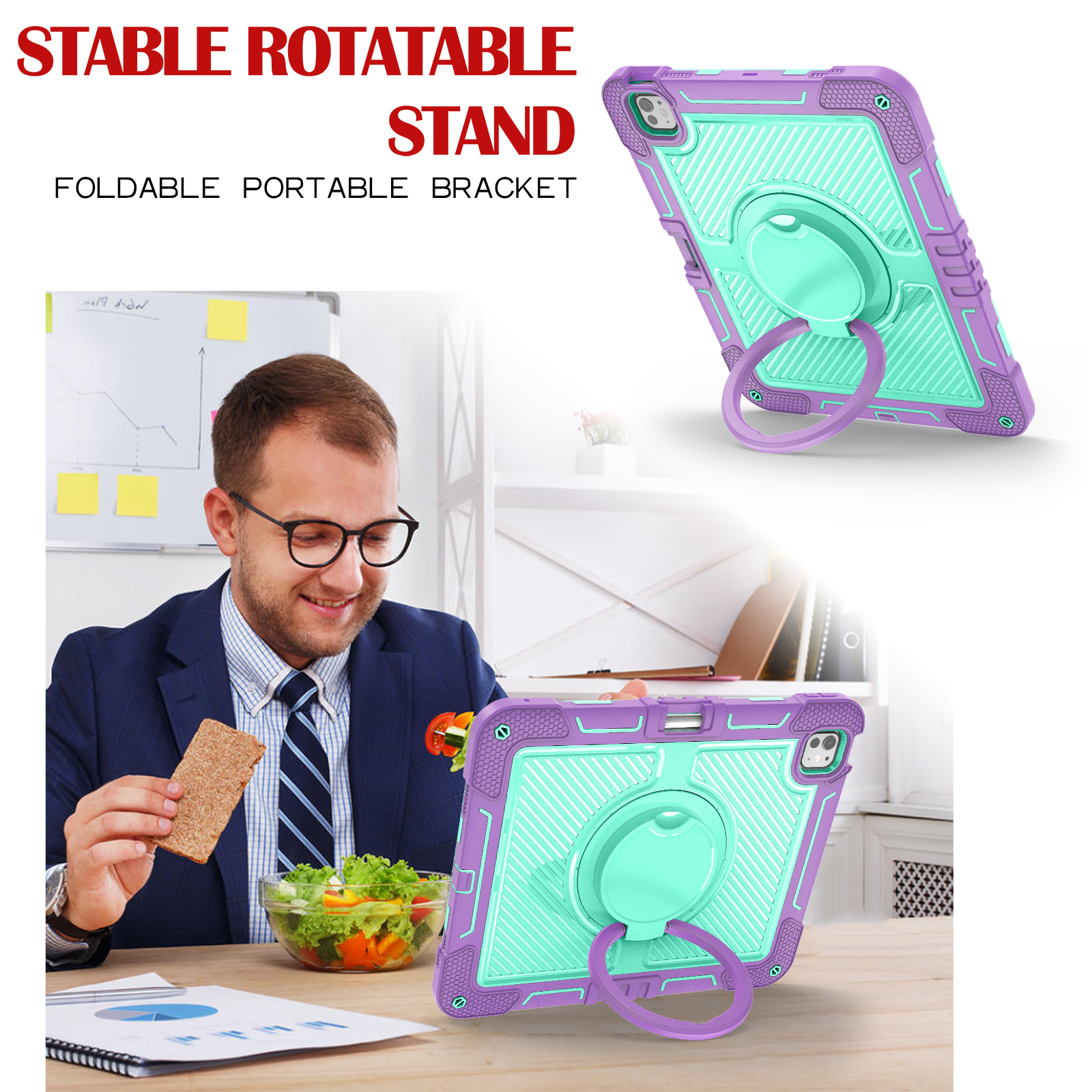 Purple Mint Green iPad Pro 13 Rugged Case with Kickstand ...