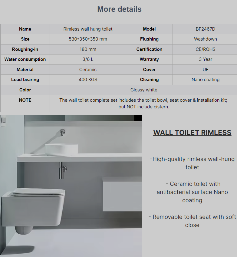 Wall-Hung Toilet 2467D - Eco-Friendly and High Performance