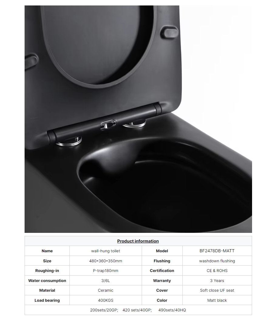 2478 Matte Black Wall-Hung Toilet | Modern Rimless WC with Dual Flush ...
